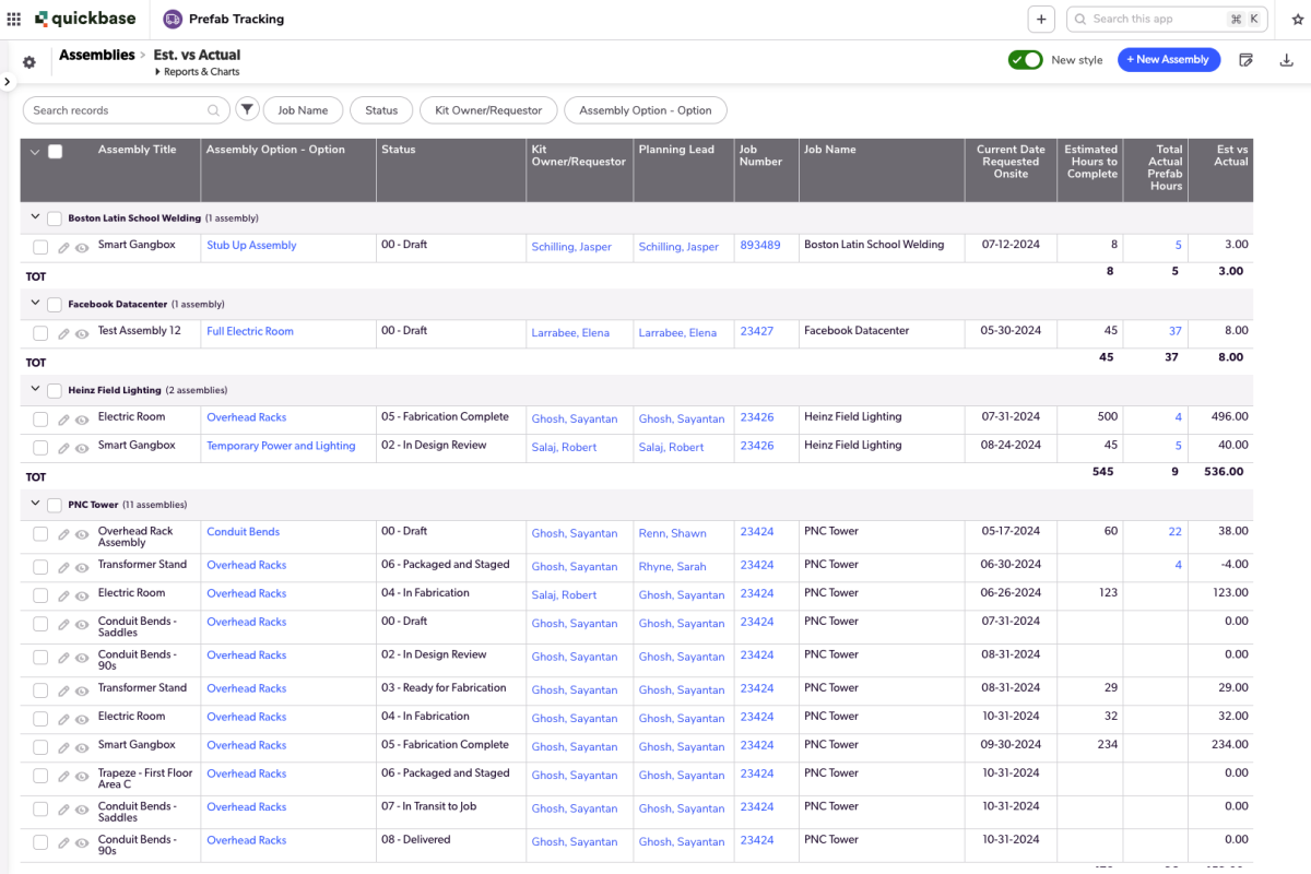Prefab Tracking | Quickbase